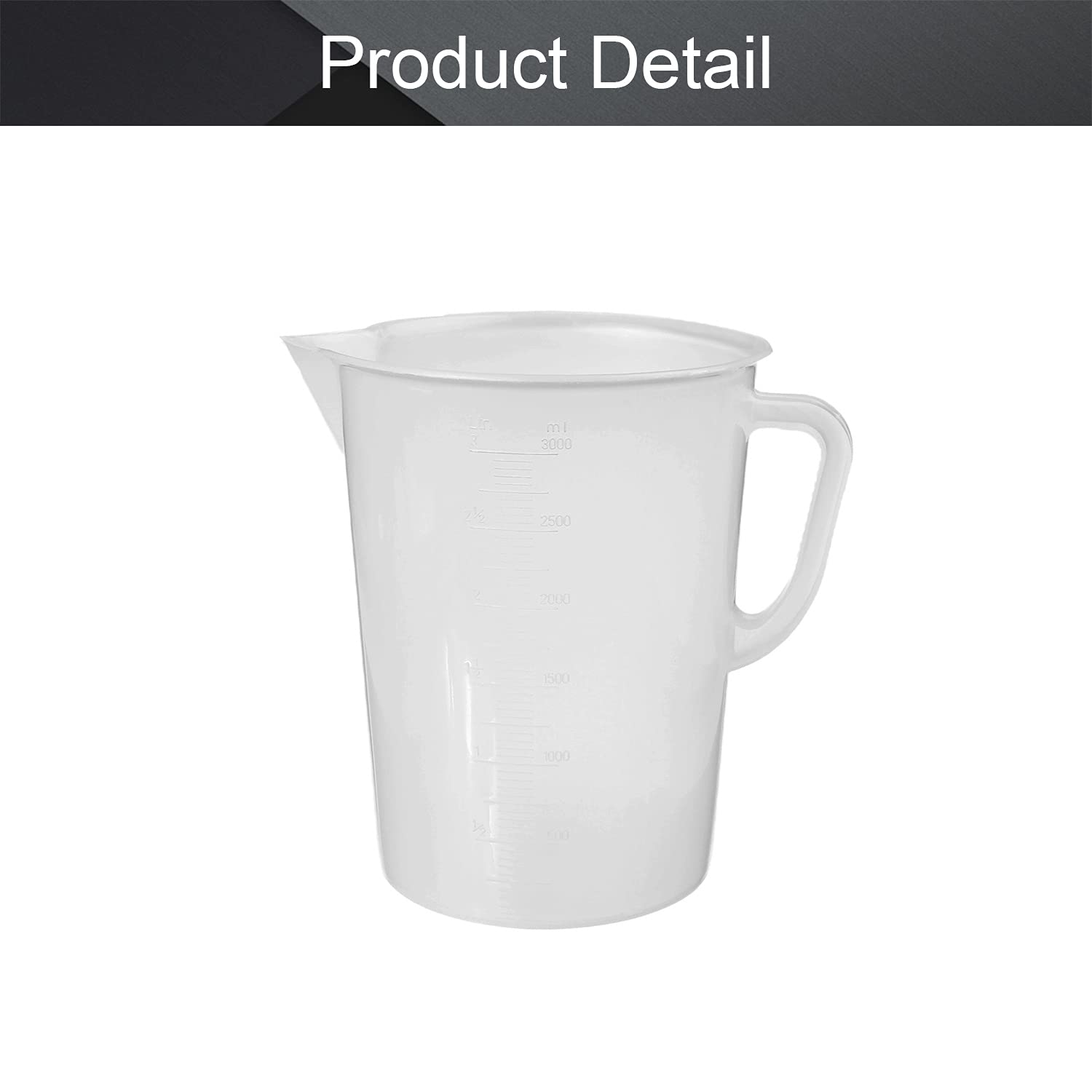 0.8Gallon, 100oz Polypropylene Beakers, Measure Pitcher, Food Grade Measuring Cup, 0-3000ml Conversion Chart, Graduated,Chemicals Pool, Mix Paint, Lab, Kitchen