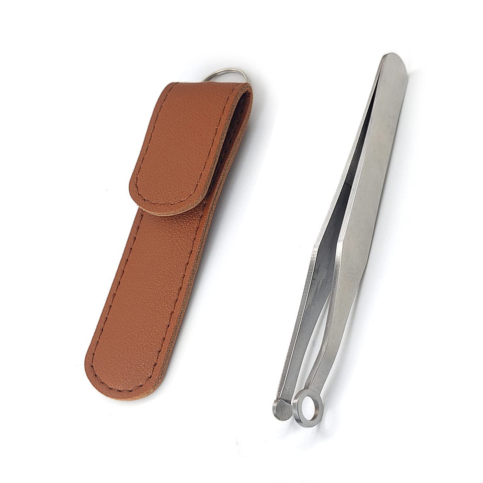 1 Pack Nose Hair Tweezers with PU Pouch, Stainless Steel Nasal Clippers with Safety Round Head, Brows Facial Nose Hair Tweezers for Men Women