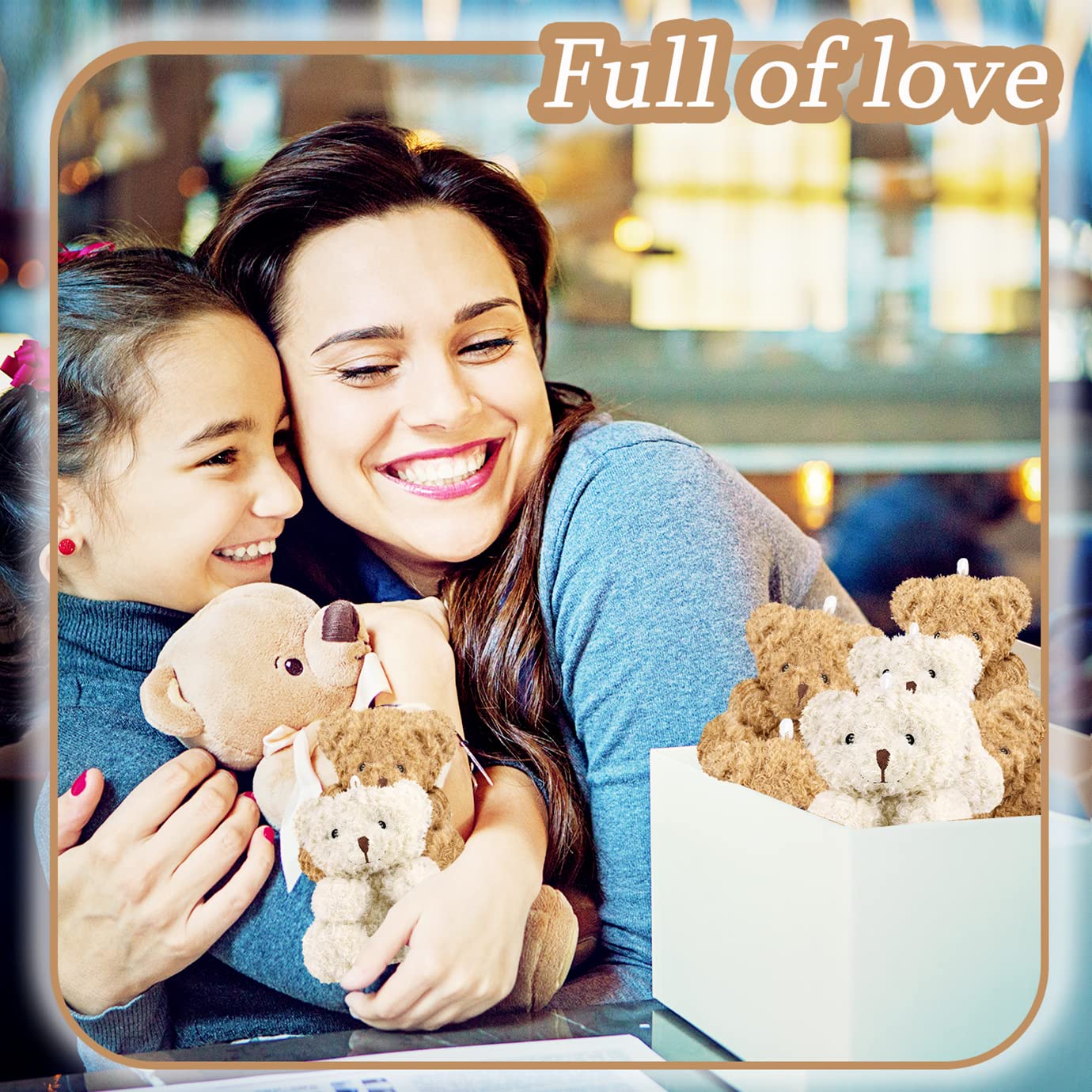 10 Pieces Plush Mini Teddy Bear 4 Inch Stuffed Animals Tiny Soft Bear Doll for Graduation Birthday Wedding Baby Shower Decorations Party Favors DIY Keychain Bag Decor(5Brown,5Apricot)
