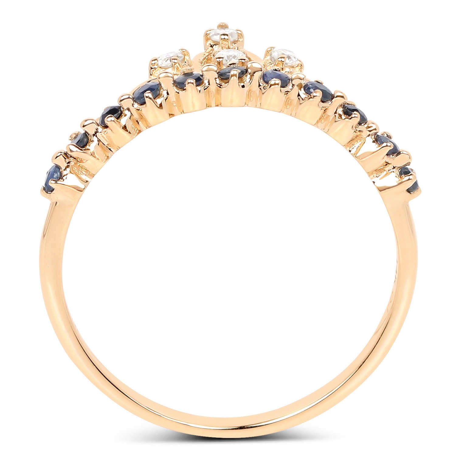 0.28 Carat Genuine Blue Sapphire and White Diamond 14K Yellow Gold Ring