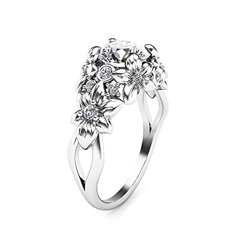 1 4/5 CT Round Shape White Cubic Zirconia Floral Wedding Engagement Ring in 14K White Gold Plated 925 Sterling Silver (1.80 Cttw) Ring Size - 4.5