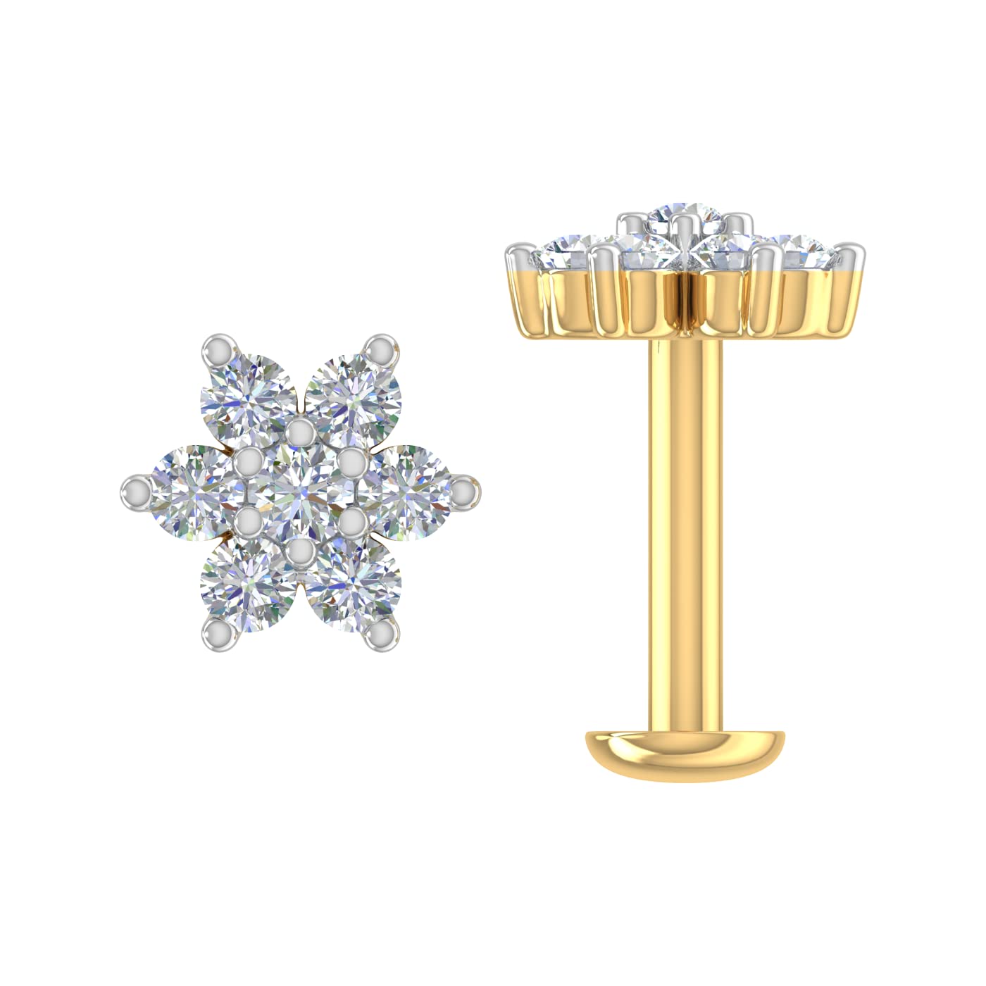 0.15 Carat 7-Stone Cluster Diamond Nose Pin Stud in 18K Yellow Gold