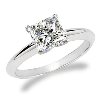 1 Carat Princess Cut Diamond Solitaire Engagement Ring 14K White Gold (K, I2, 1 c.t.w) Very Good Cut