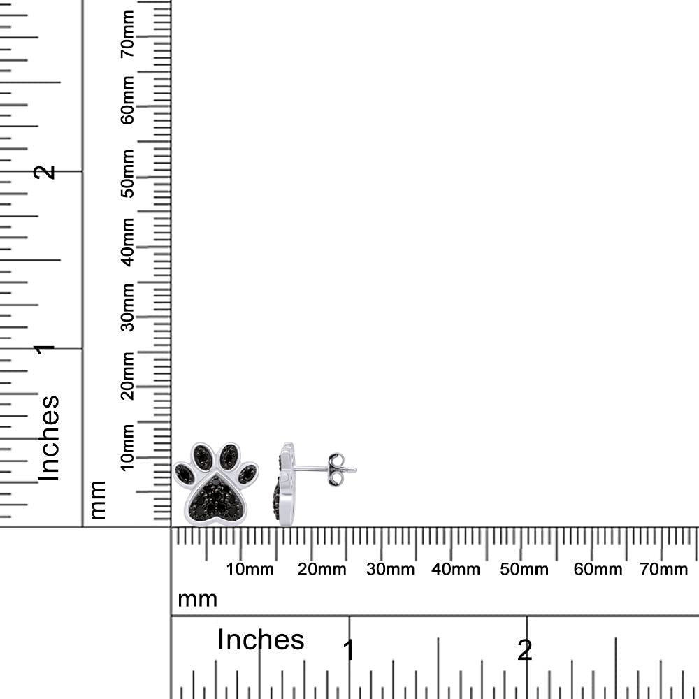 0.25 carat Black Natural Diamond Accent Paw Print Stud Earrings in 14k White Gold Over Sterling Silver