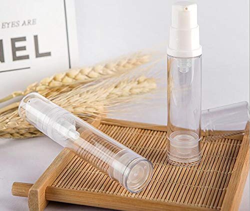 10 Pcs Clear Airless Pump Bottles,Refillable Empty Transparent Plastic Airless Lotion Pump Vacuum Container Diffuser Travel Size Lotion Sample Packing Vial-FREE Funnel,Dropper (5ml/0.17 Qunce)