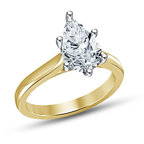 1 Ct Pear Cut Simulated Diamond 14k Yellow Gold Over Solitaire Engagement Ring 925 Sterling Silver