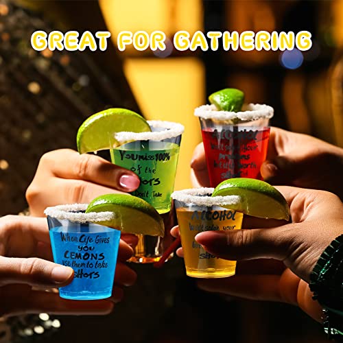 100 Pcs Plastic Shot Glasses 2 oz Disposable Cups Bulk Clear Plastic Sample Cups Transparent Small Tasting Cups Wine Whiskey Container Fun Design for Party Birthday Supplies Wedding, 4 Styles