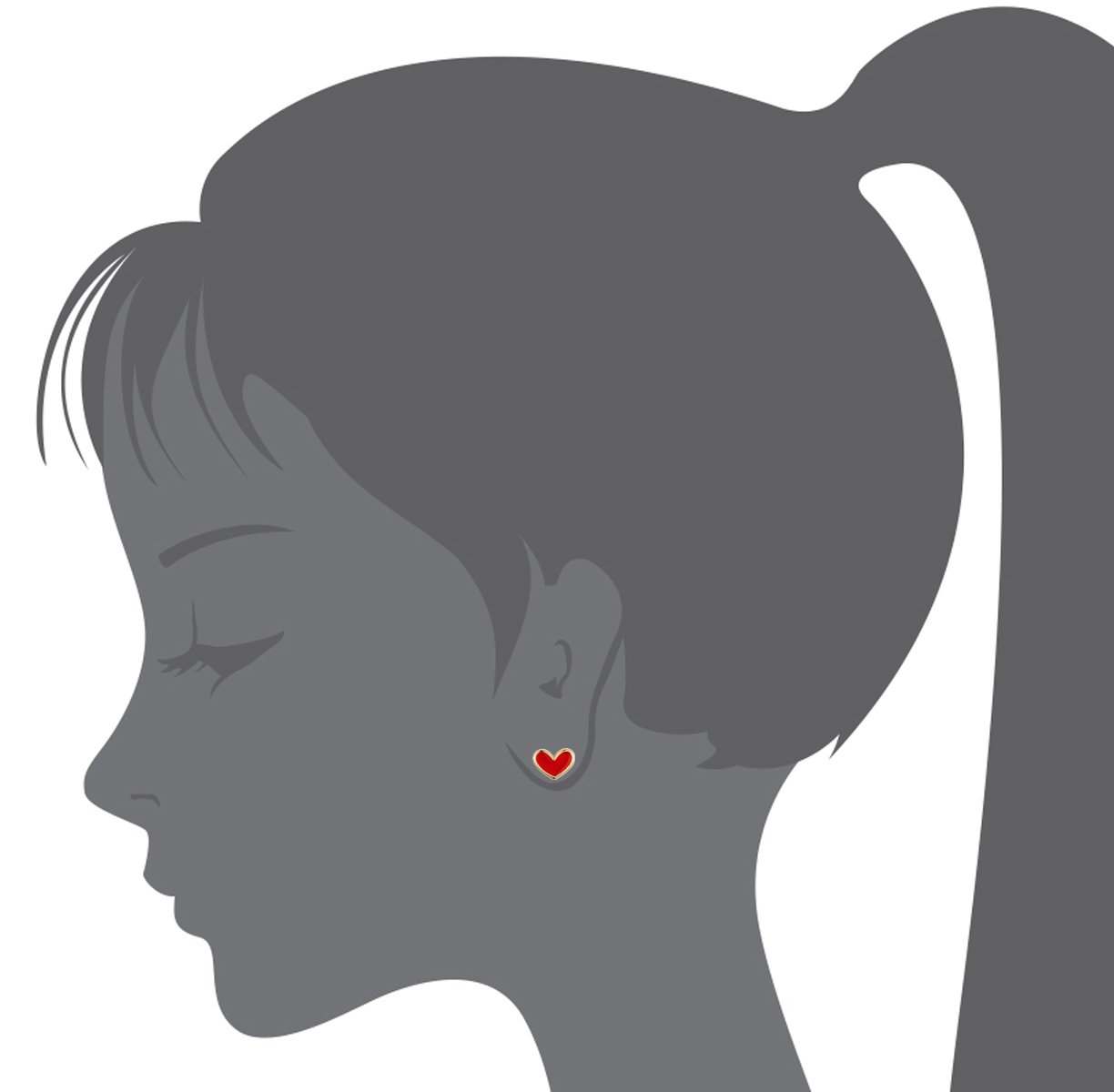 14k Gold Plated Enamel Red Heart Baby Girls Screwback Earrings with Sterling Silver Post