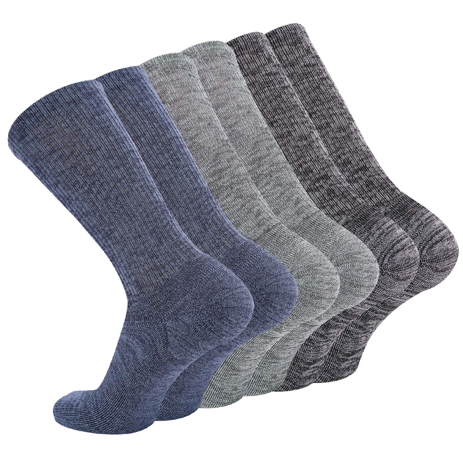 +MD Mens Bamboo Extra Full Cushion Heavy Duty Work Boot Socks Moisture Wicking Running Hiking Athletic Crew Socks 6 Pack 2Black2Grey2Navy13-15
