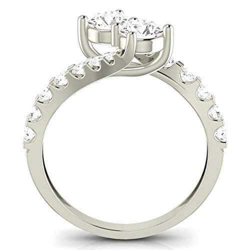 1 1/2 Carat t.w. Twisting Pave Set 2rue Love 2 Stone Collection Round 14K White Gold Diamond Engagement Ring (J Color, I2 ClarityCenter Stones)