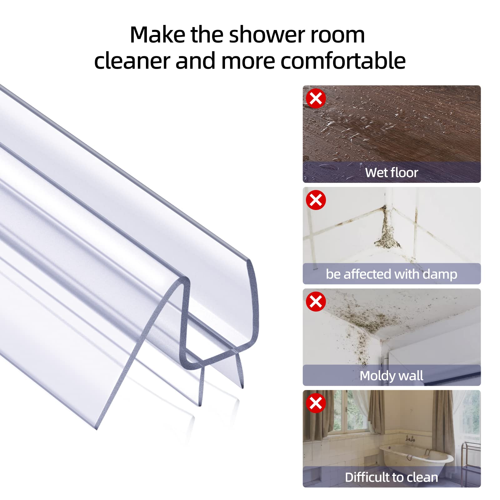 1 Pack Shower Door Bottom Seal POZIA-36(914mm) Long,1/2"(12mm) Thick,Frameless Glass Shower Door Seal Strip Clear Polycarbonate Durable Stop Shower Leaks and Create a Water Barrier Ultra Clear