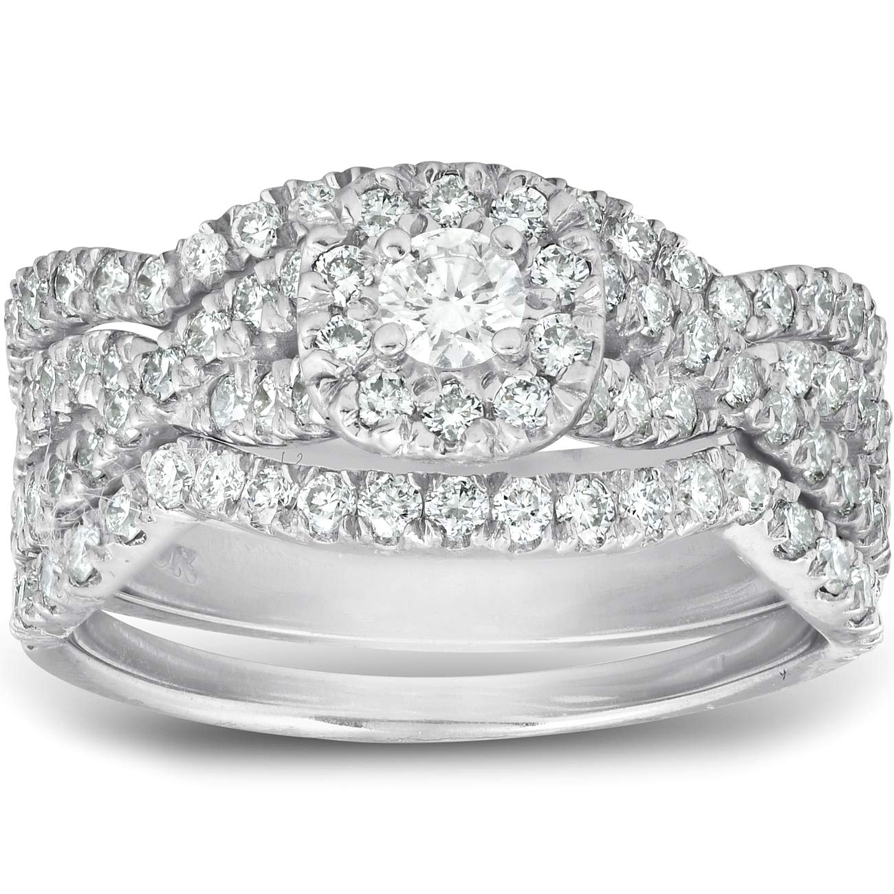 1 1/4 Ct Cushion Halo Diamond Engagement Wedding Ring 3-Piece Set White Gold - Size 4.5