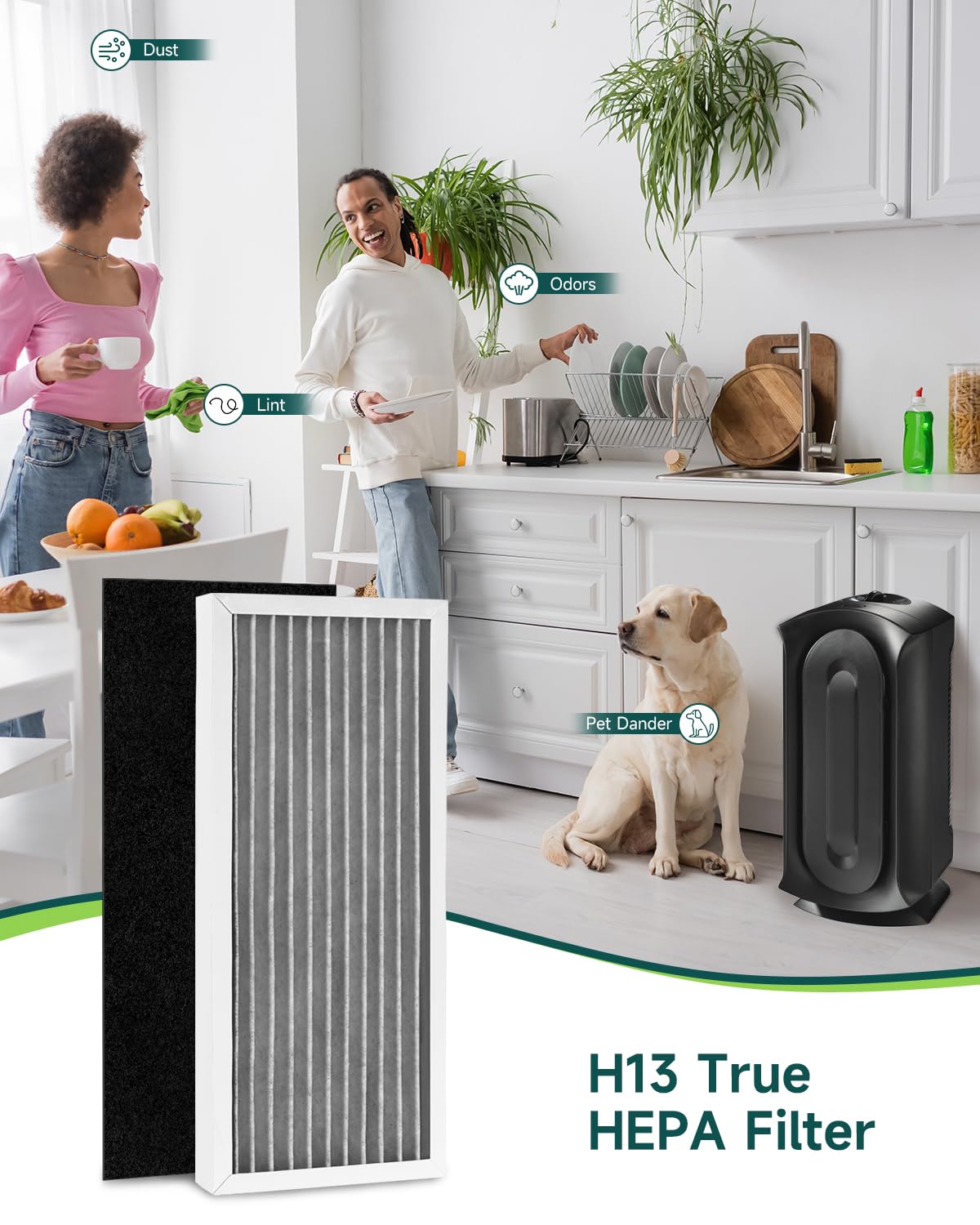 04383 Filter Replacement Compatible with Hamilton Beach 04383, 04384, 04385 Air Purifier, 1 True HEPA Filter & 4 Carbon Filters, Part# 990051000