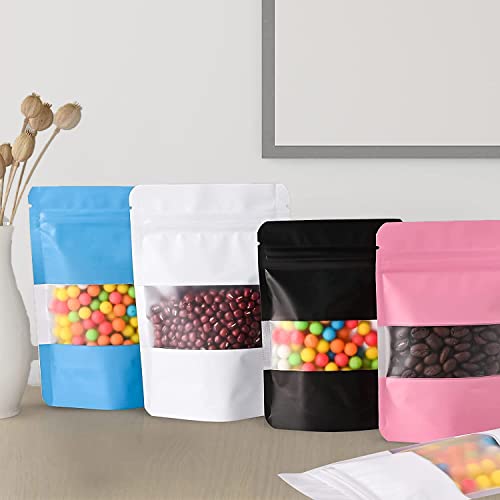100 Pcs Resealable Bags, Stand-up Food Storage Bags with Clear Window, Sealable Zip Lock Self Sealing Bags for Packaging Products (Light green 4.7 x 7.8 In)