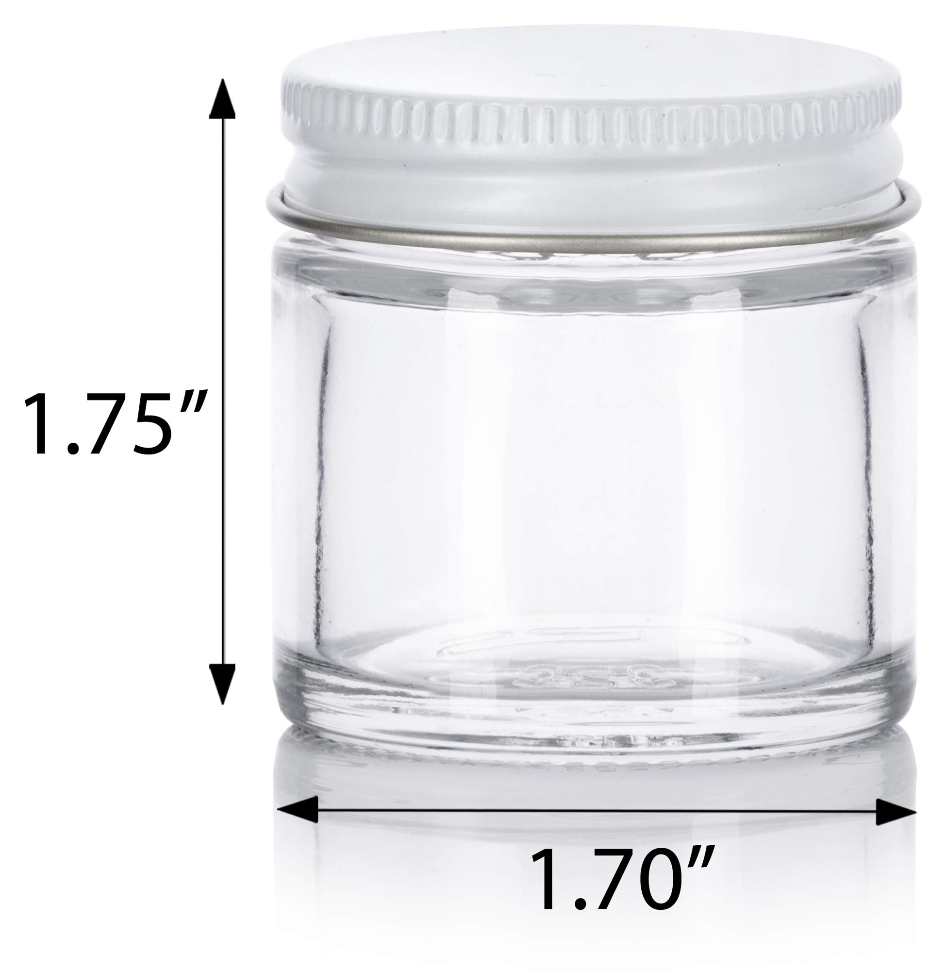 1 oz / 30 ml Clear Thick Glass Straight Sided Jar with White Metal Airtight Lid (4 pack)