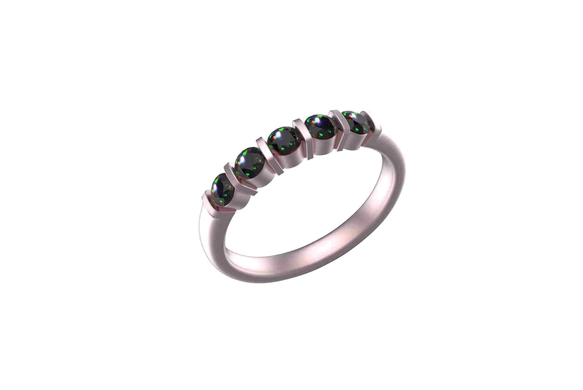 0.50 Carats Natural Black Opal Solitaire Band In 14k Solid Gold, Dark Black Fire Opal Band Ring (Yellow Gold, 8)