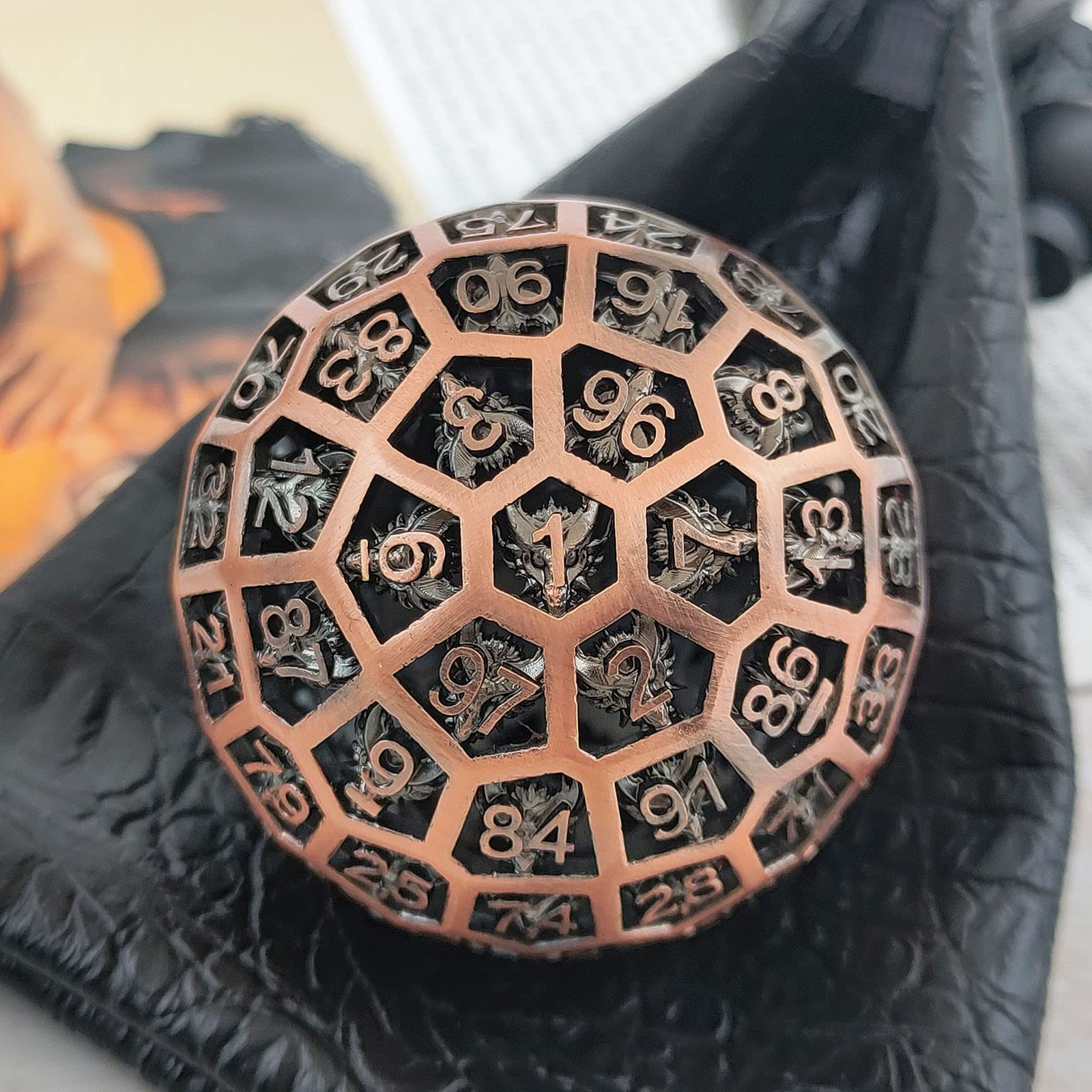 100 Sided Dice Metal Hollow D100 DND Dungeons and Dragons Gifts D&D RPG Polyhedral Games Dice Accessories Large Giant Pathfinder Roleplaying MTG Dice Bring a Black Leather Bag, red Copper