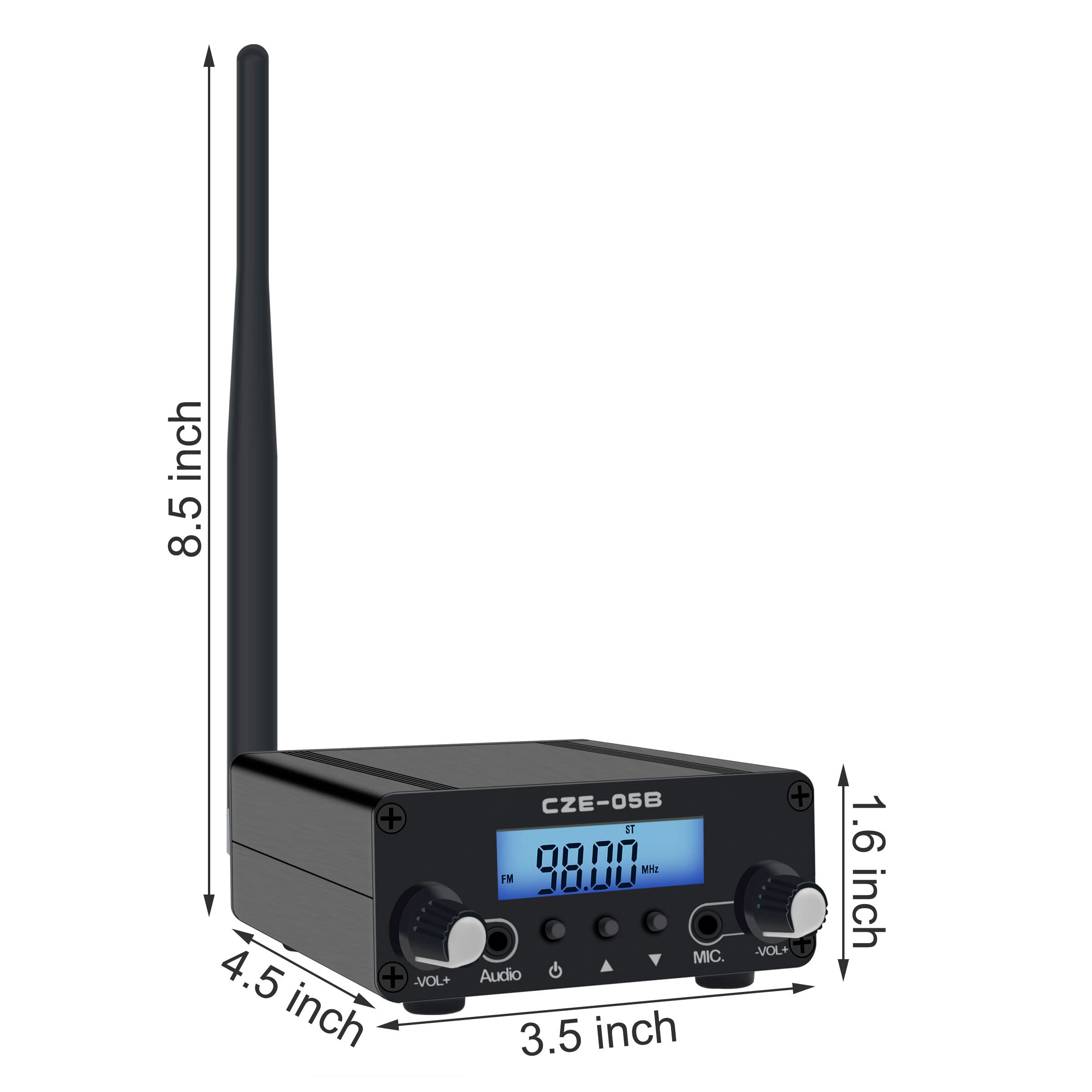 05B 0.5W FM Transmitter, Mini Radio Stereo Station PLL LCD with 3.5mm Audio Cable, for Drive-in Church Service Supermarket School, Black