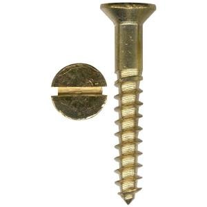 #12 x 1-3/4" Wood Screw, Brass, (inch) Head Style: Flat, (Quantity: 100) Drive: Slotted, RoHS Compliant