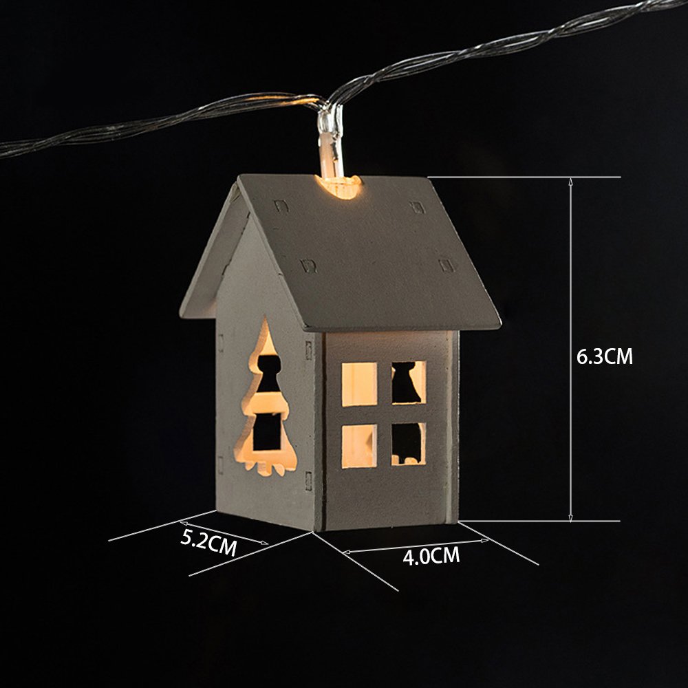 10 pcs LED Super Bright Wooden House Star Lights Outdoor String Light for Garden,Home,Landscape,Party,Holiday Christmas Tree Decorations - Warm White (Battery Operated)