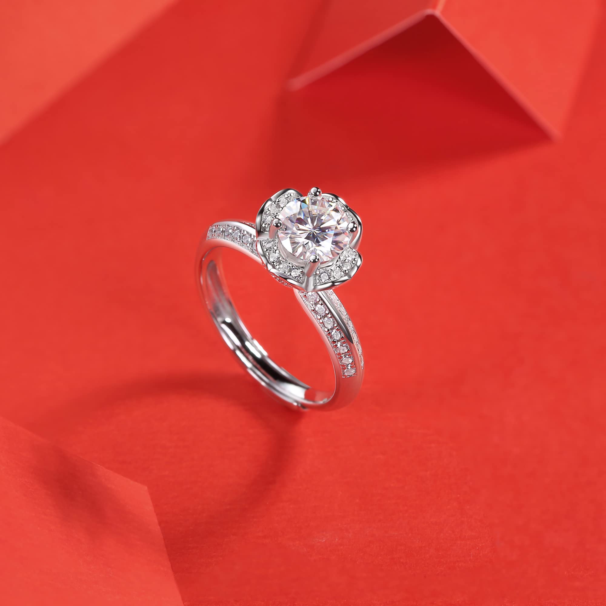 0.5-5Ct Moissanite Engagement Rings, Certificated Moissanite with Platinum Plated S925 Sterling Silver Rings, Created Diamond Wedding Band, Adjustable, Certification Included (SixProngs-1Carat)