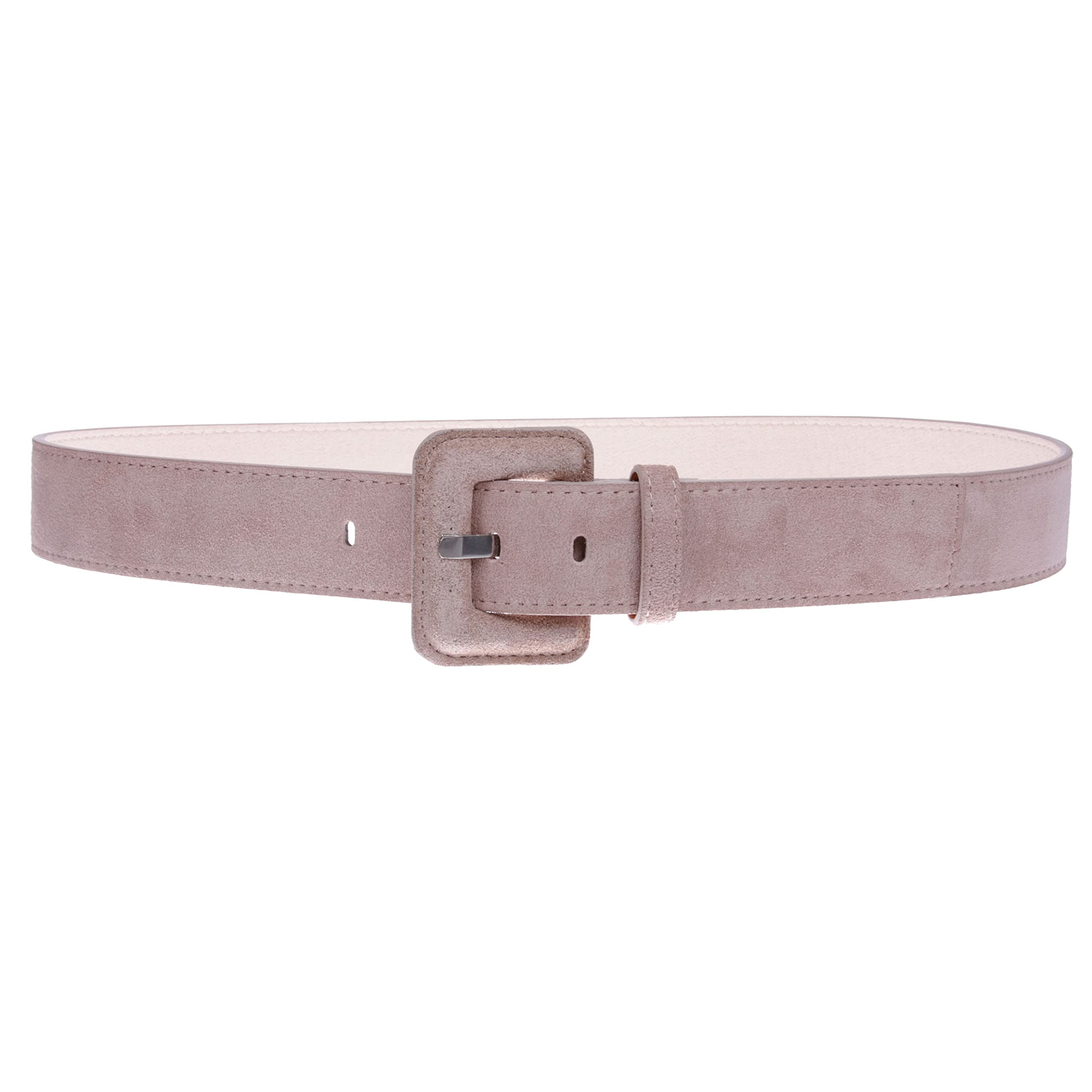 1 1/2" Inch Stitching-Edged Suede Leather Belt, Beige | L/XL-40"