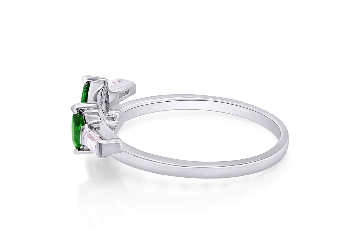 0.57 Carat Simulated Emerald & White Cubic Zirconia Enhancer Guard 14K White Gold Over Sterling Silver Ring Size-6