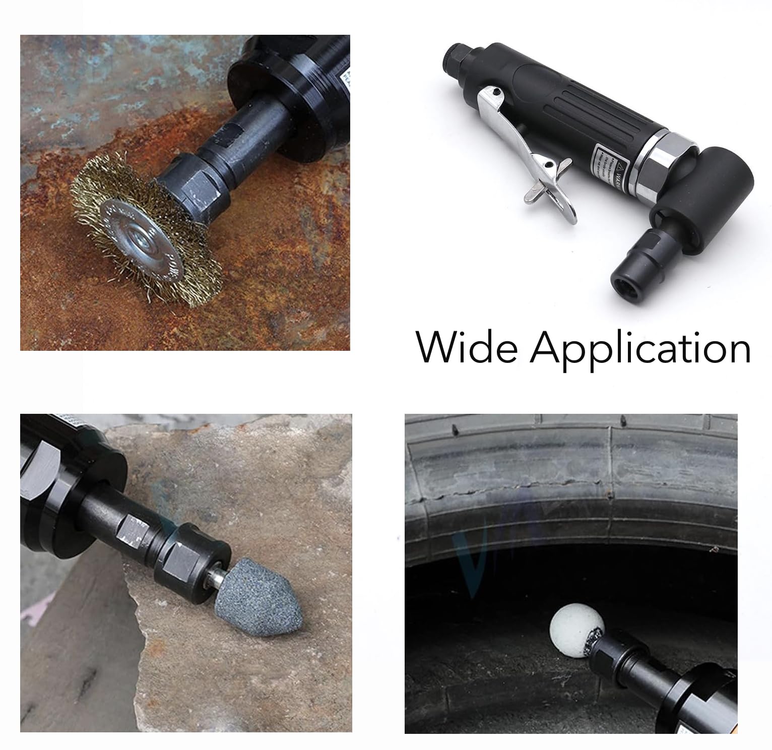 1/4 Angle Grinder, Air Angle Die Grinder Tool, 90° Pneumatic Tool with Collet and Wrenches, Rear Air Exhaust, Heavy Duty Cordless Grinder for Deburring, Polishing, Engraving