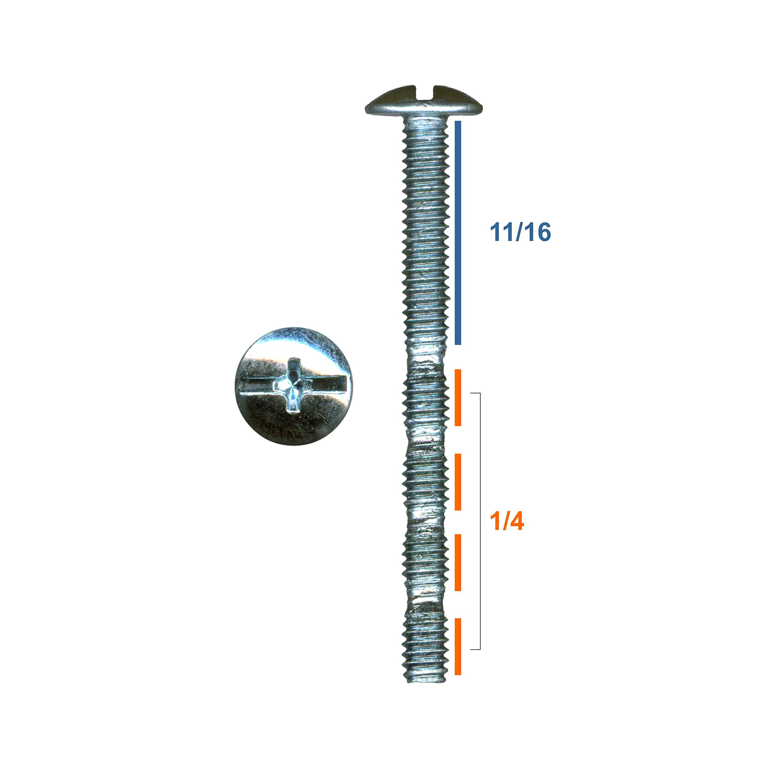 100 Pack of Rok Hardware #8 x 1-3/4" Slotted Machine Thread Phillips Break Away Long Truss Head Screws