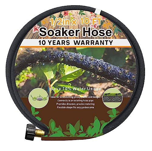 1/2’’ Soaker Hose 10 Ft 15Ft, Soaker Hoses for Garden 100 Ft, Garden Soaker Hose 25 Ft 50 Ft Drip Hoses for Garden Drip Garden Hose Irrigation System (10 feet)