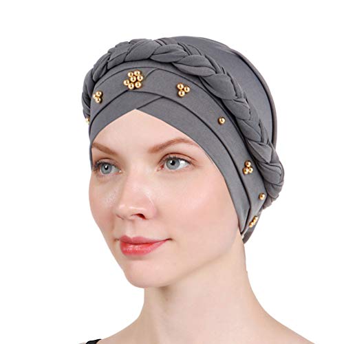 1 Pack / 2 Packs / 4packs Women Turban Twisted Beaded Braid Chemical Cancer Headscarf Cap Hair Covered Wrap Hat Coffee