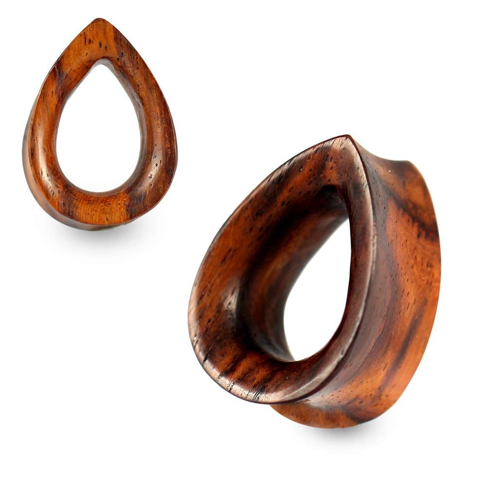 00 Gauge (10MM) Double Flared Sono Natural Wood Flat Teardrop Tunnels Gauges Ear Plug Piercing Jewelry - Sold by Piece
