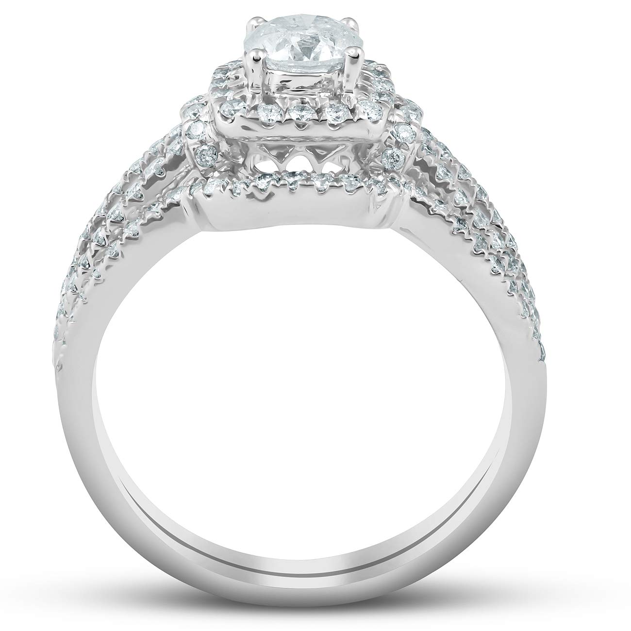 1 1/4 Ct Cushion Halo Split Band Halo Diamond Engagement Wedding Ring White Gold - Size 9