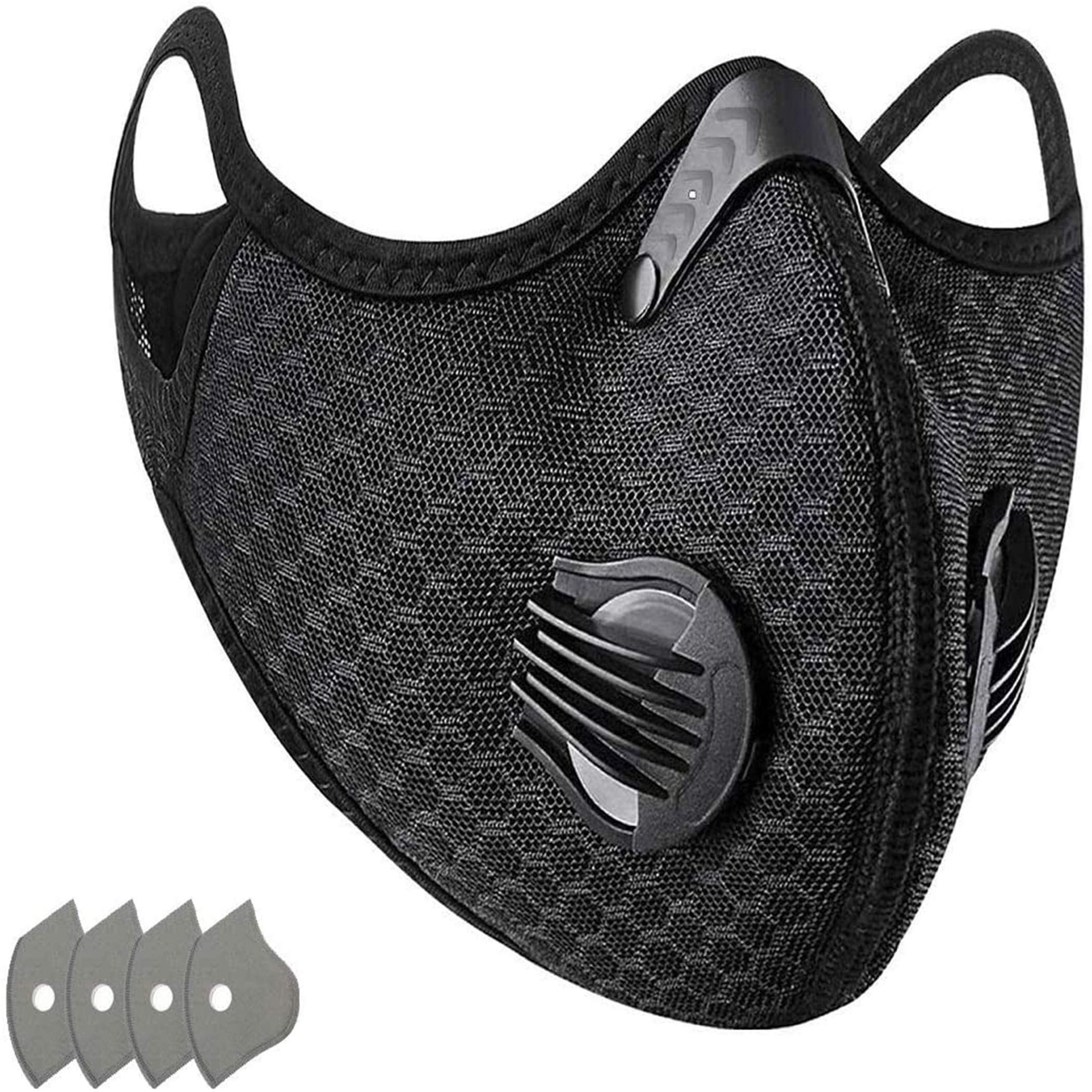 1 Pack Dust_mask Reusable Respirators Unisex Mouth_mask Adjustable for Allergies Woodworking,Cycling, Running,Outdoor Sports, Black with 4 Filters