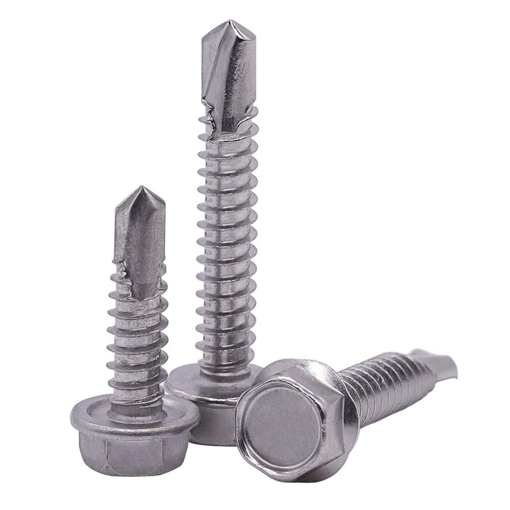 #14 x 3/4" (50 pcs) Hex Washer Head Self Drilling Screws, 410 Stainless Steel Metal Sheet Tek Screws, Self Tapping Point, No Pre-drilled Hole Needs