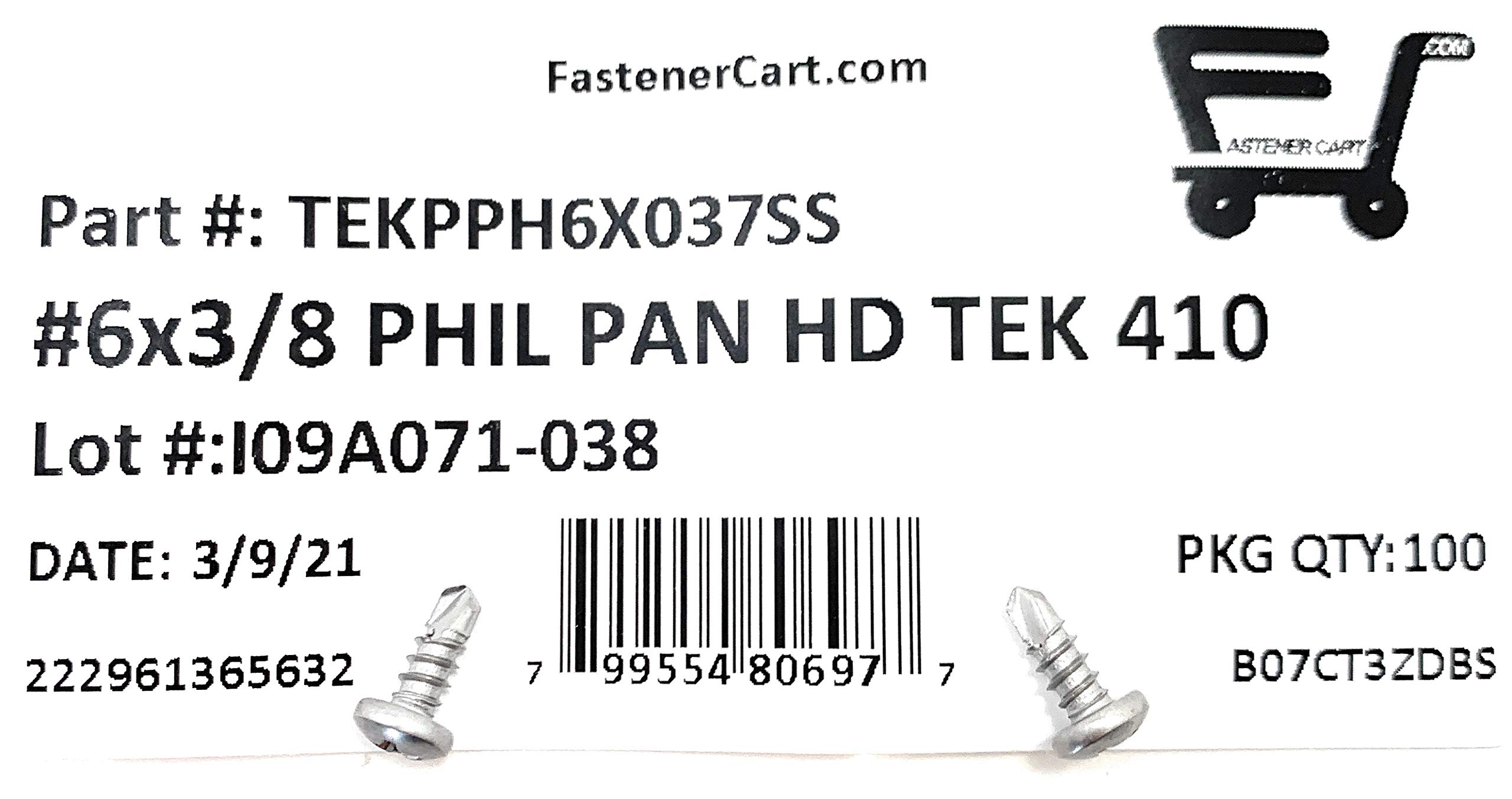 #6x3/8 Stainless Steel Phillips Pan Head Self Drilling Tapping TEK Screw (410 Stainless Steel) 100 Pieces 6X3/8