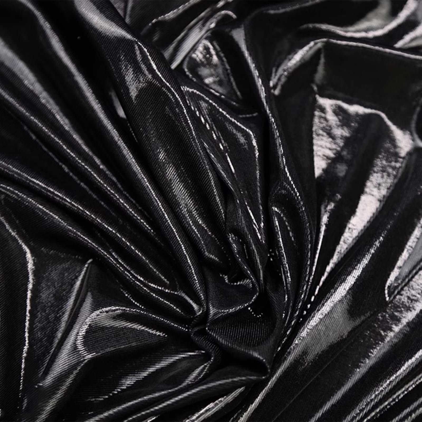 1 Yard Metallic Foil Stretch Fabric, 4 Way Stretch Spandex, Glitter Sewing Fabric by The Yard, Black Lame Fabric, 36βx59β, A20
