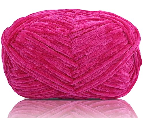 1 PCS 100g Soft Chenille Yarn Velvet Yarn for Crocheting,Fluffy Yarn for Knitting and Crochet DIY Craft,Warm Yarn for Bag Hat Scarve Clothe Gloves Slippers Doll（Rose Red）