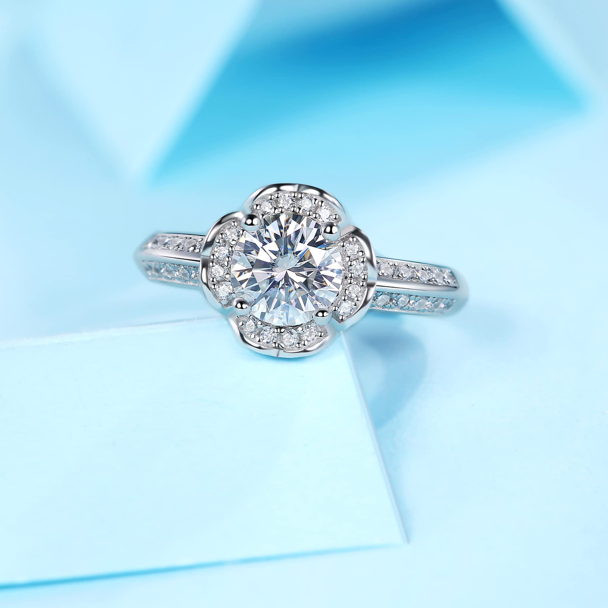 0.5-5Ct Moissanite Engagement Rings, Certificated Moissanite with Platinum Plated S925 Sterling Silver Rings, Created Diamond Wedding Band, Adjustable, Certification Included (SixProngs-1Carat)