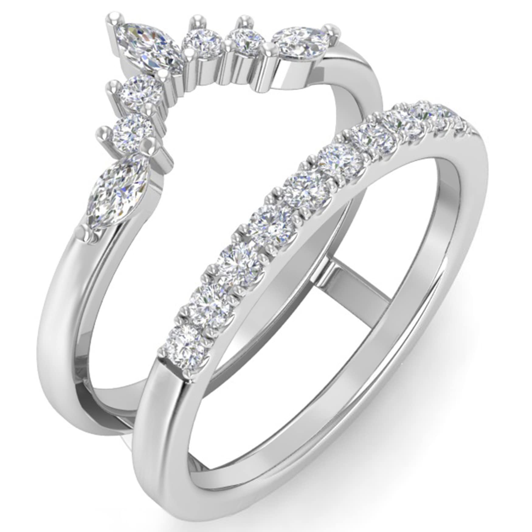 0.51 Cttw White Round & Marquise Cut Moissanite Diamond Princess Crown Ring Wraps And Enhancer Wedding Engagement Rings Guard For Women (8.5)