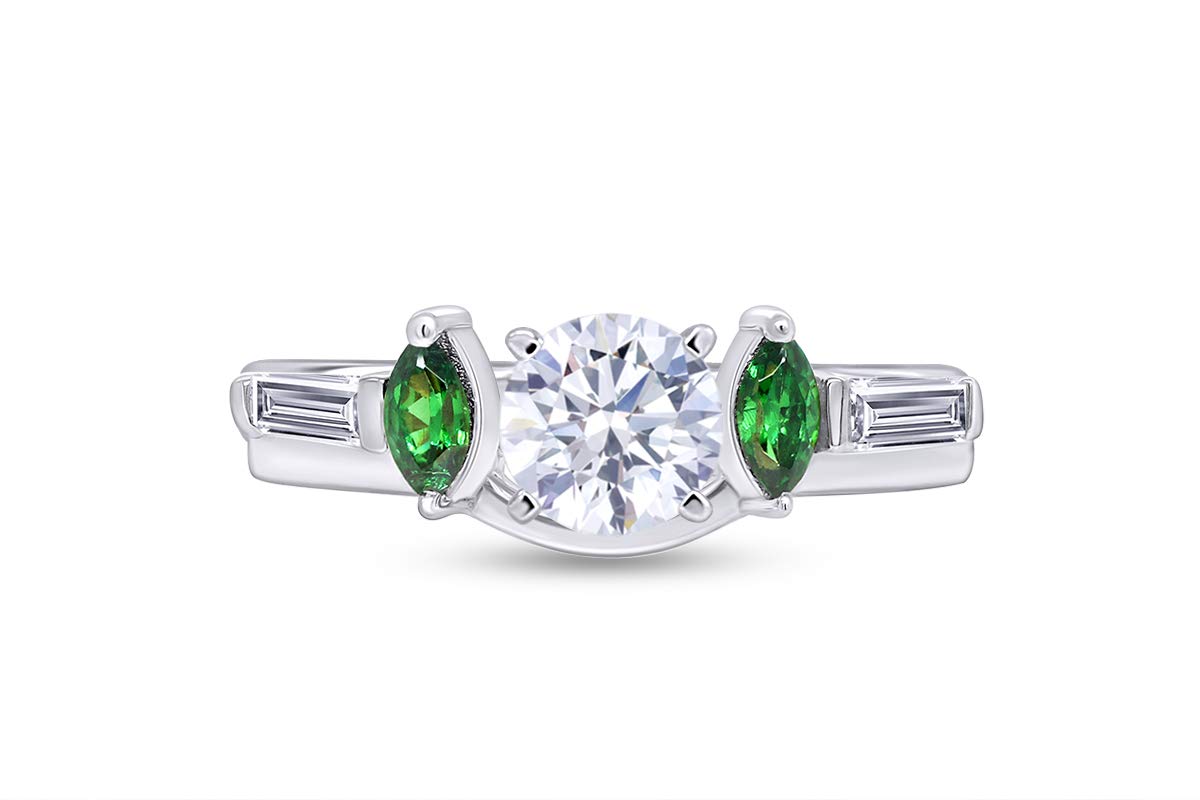 0.57 Carat Simulated Emerald & White Cubic Zirconia Enhancer Guard 14K White Gold Over Sterling Silver Ring Size-6