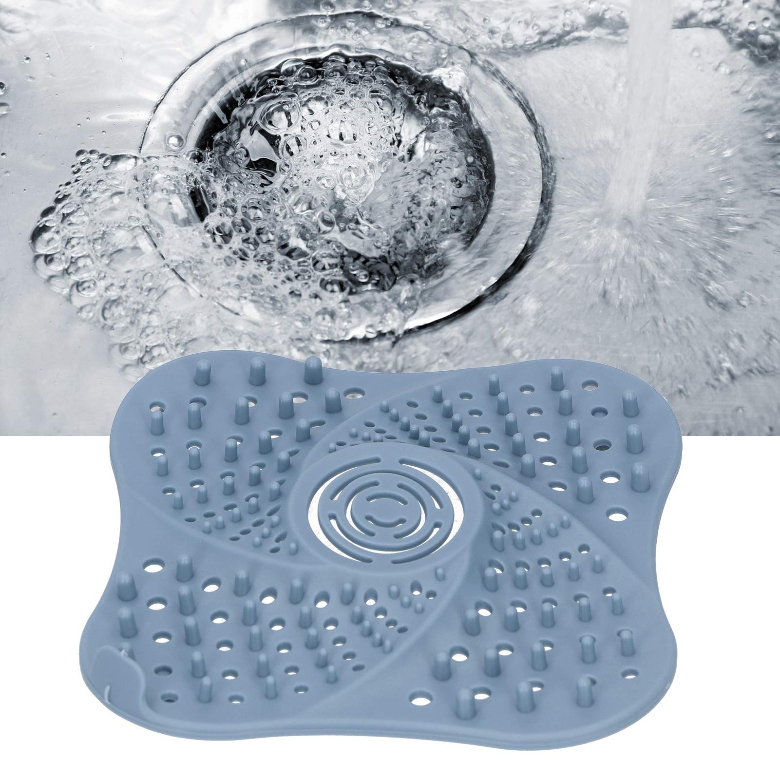 Shower Drain Hair Catcher, Durable Blue Square Hair Stopper Drain Cover, Drain Hair Catcher with Suction Cup for Bathroom Bathtub and Kitchen Easy to Install and Clean