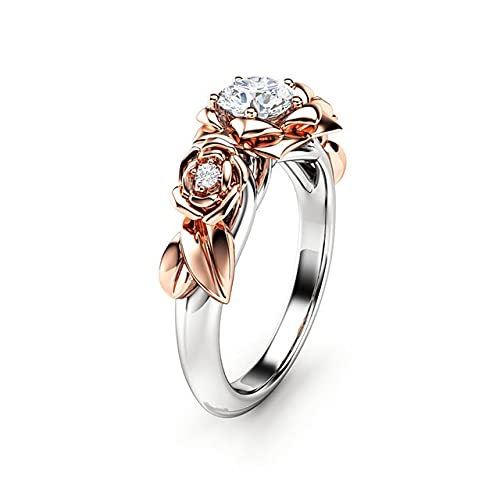 1 1/2 CT Round Shape White Cubic Zirconia Three Flower Two Tone Wedding Engagement Ring in 14K White Gold Plated 925 Sterling Silver (1.50 Cttw) Ring Size - 9.5