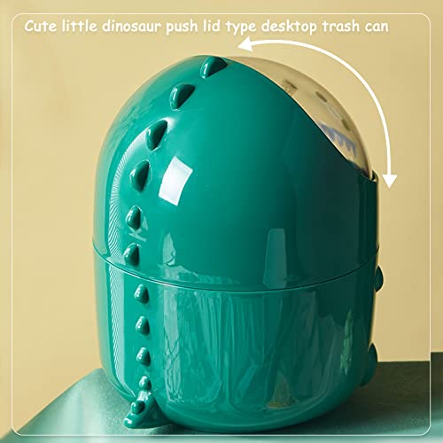 0.63 Gal Mini Desktop Trash Can with Lid, Cute Little Dinosaur Countertop Garbage Bin, Plastic Tiny Tabletop Wastebasket for Office/Kitchen/Coffee Table Room Decoration - Green