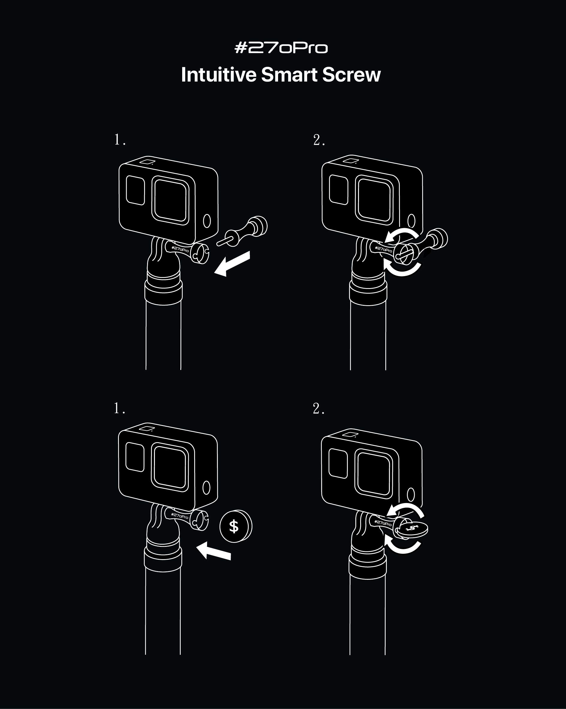#270Pro | Intuitive Smart Screws & Mini Storage Bag | Tighten for GoPro securely Patented Aluminum Thumb Screw Prevents from Shifting on high-Speed Activities
