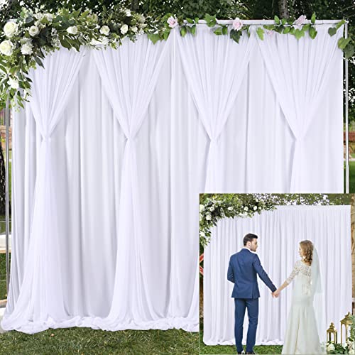 10 ft X 7 ft White Tulle Backdrop Curtains for Weddings Bridal Shower Birthday 2 Layers Wrinkle Free White Backdrop Thick Drapes for Photography Decorations 5 ft X 7 ft, 2 Panels