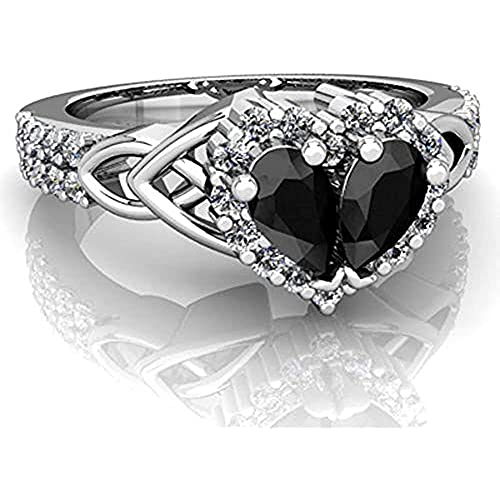 0.50 CT (5x3mm) Pear Cut Black Onyx 925 Sterling Silver 14K Gold Finish Celtic Knot Engagement Ring For Her (7.5)