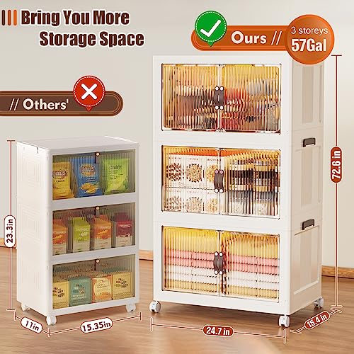 102 Qt Large Storage Bin with Lid 【Double-Opening Doors】Plastic Storage Organizer for Living Room Bedroom & Toy Room, Foldable Stackable Toy Storage Box, Containers for House Organizing, 2 Tier