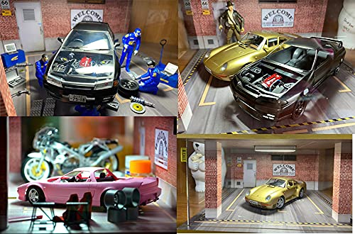 1/24 Scale Die-cast Car Garage Display Case with Clear Acrylic Cover and LED Lighting for 2 Parking Space (Route 66)