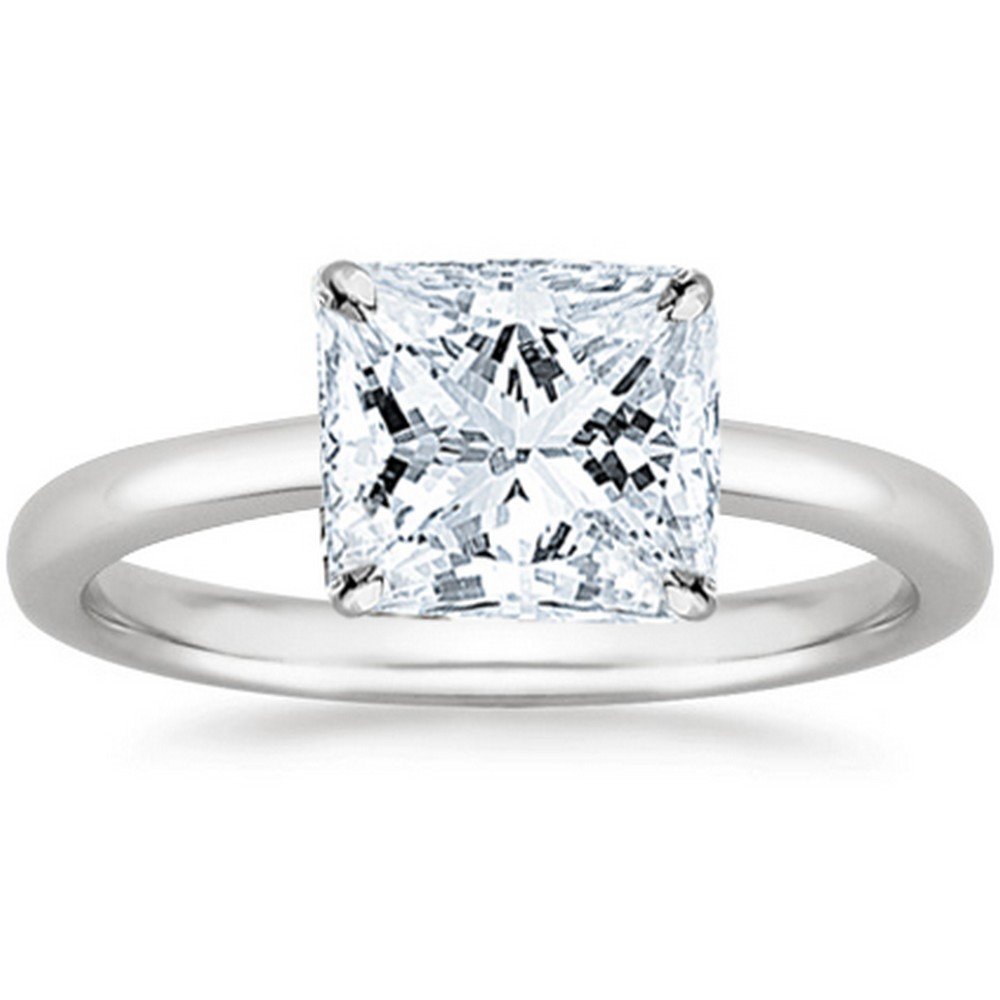 1 Carat GIA Certified 14K White Gold Solitaire Princess Cut Diamond Engagement Ring (1 Ct J-K Color, I1 Clarity)